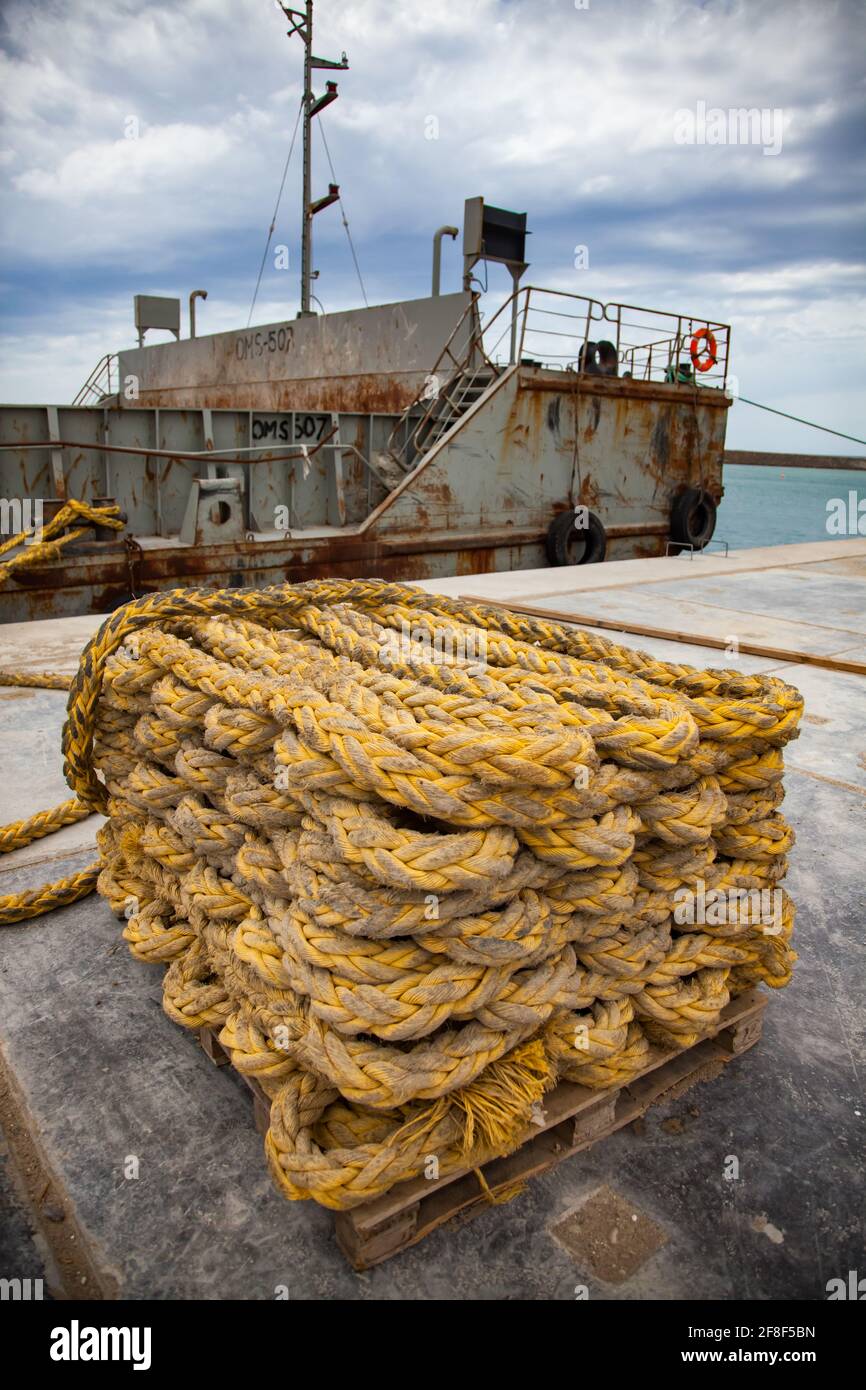 Aktau, Kazakhstan - May 19, 2012: Seaport and loading terminal. Cargo ...
