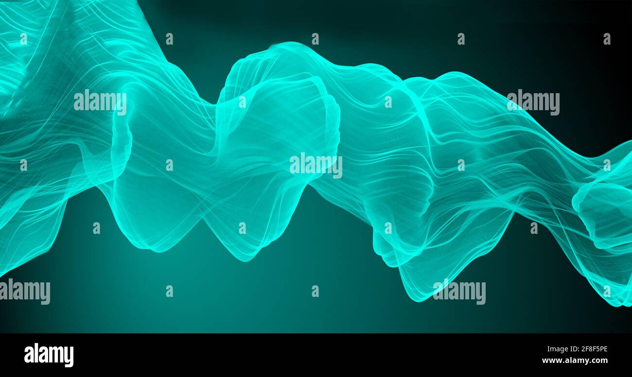 Bright abstract liquid flow stream. Wavy blue fabric on gradient ...