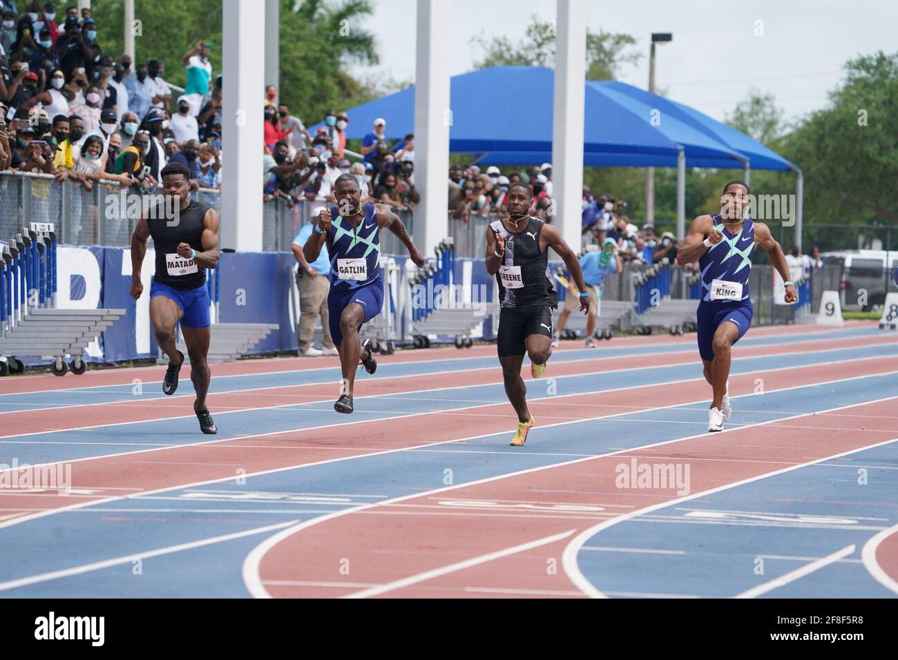Kyree King (USA), right, defeats Justin Gatlin (second from left) to ...