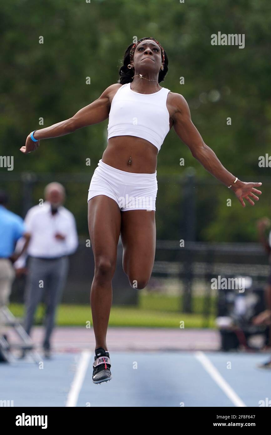 Christabel Nettey (CAN) wins the women's long jump at 21-9w (6.63m ...