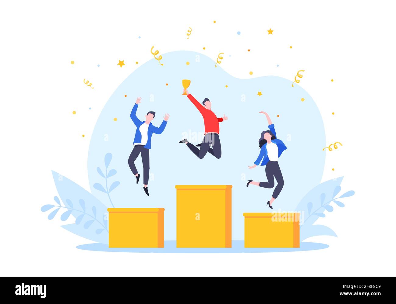 People standing on the podium rank first three places, jumps in the air ...