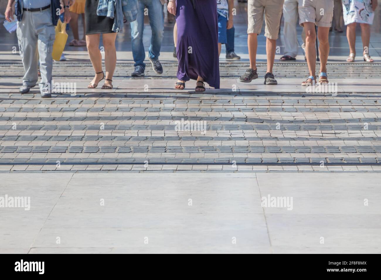 Pedestrian crossing city downtown crowd walk in motion on road. Many ...