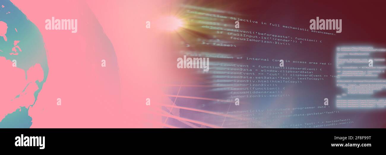 Computer Code Processing And Planet Earth Against Gradient Background Program Coding Concept