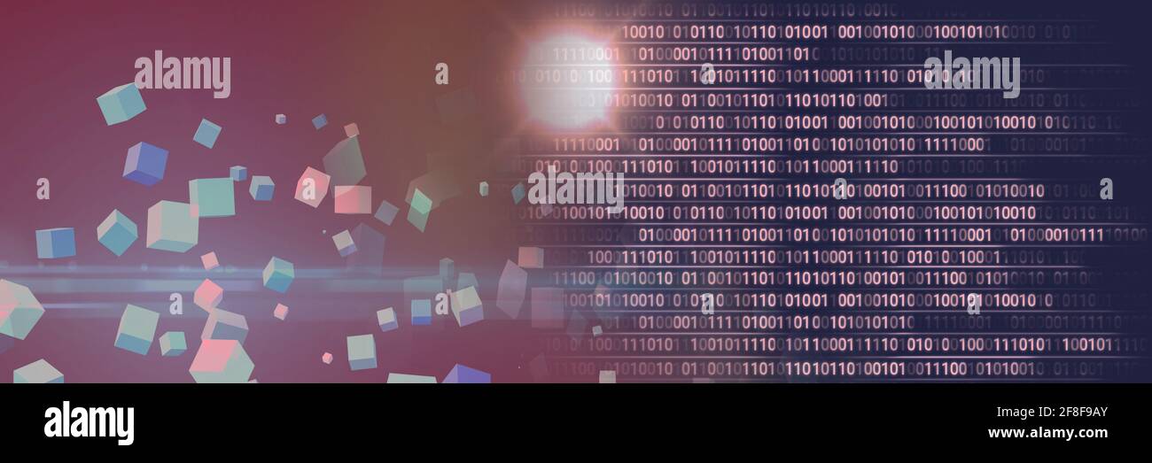 Computer code and multicolor geometric shapes against gradient background, program coding ...