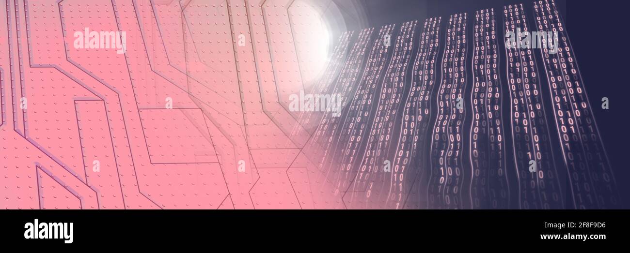 Computer code and metal machine parts against gradient background, program coding concept Stock ...