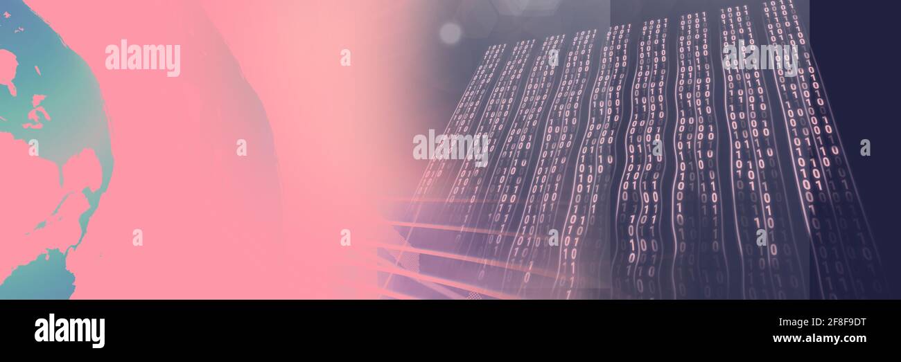 Computer code processing and planet earth against gradient background ...