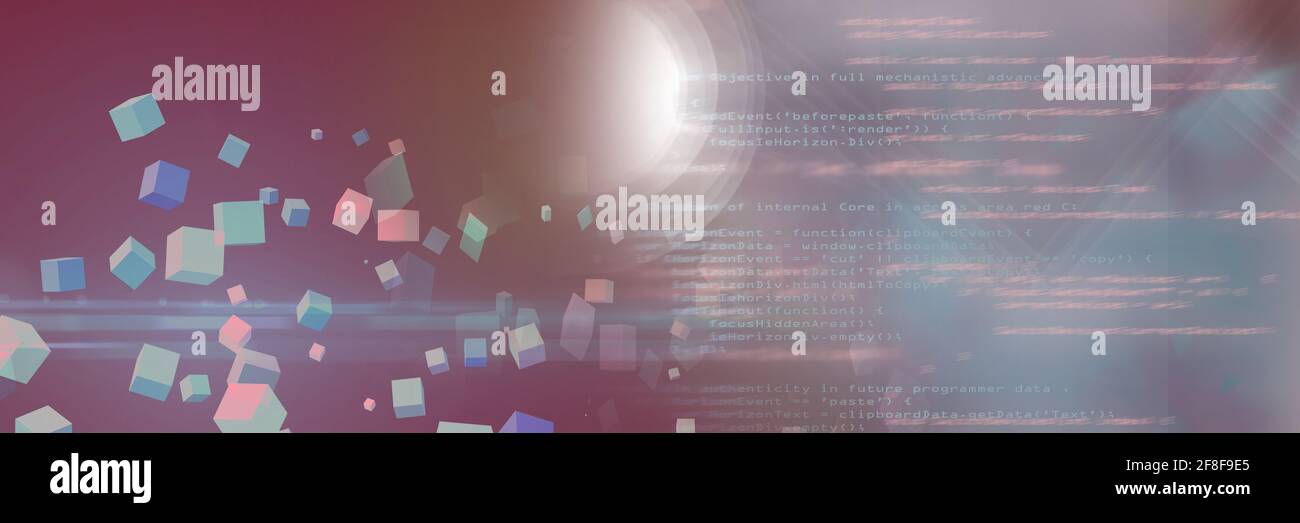 Computer code and multicolor geometric shapes against gradient ...