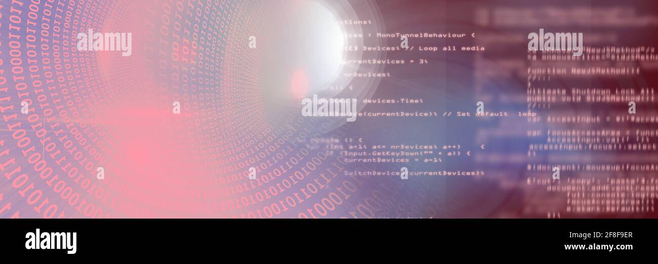 Computer code funnel and data processing against gradient background ...