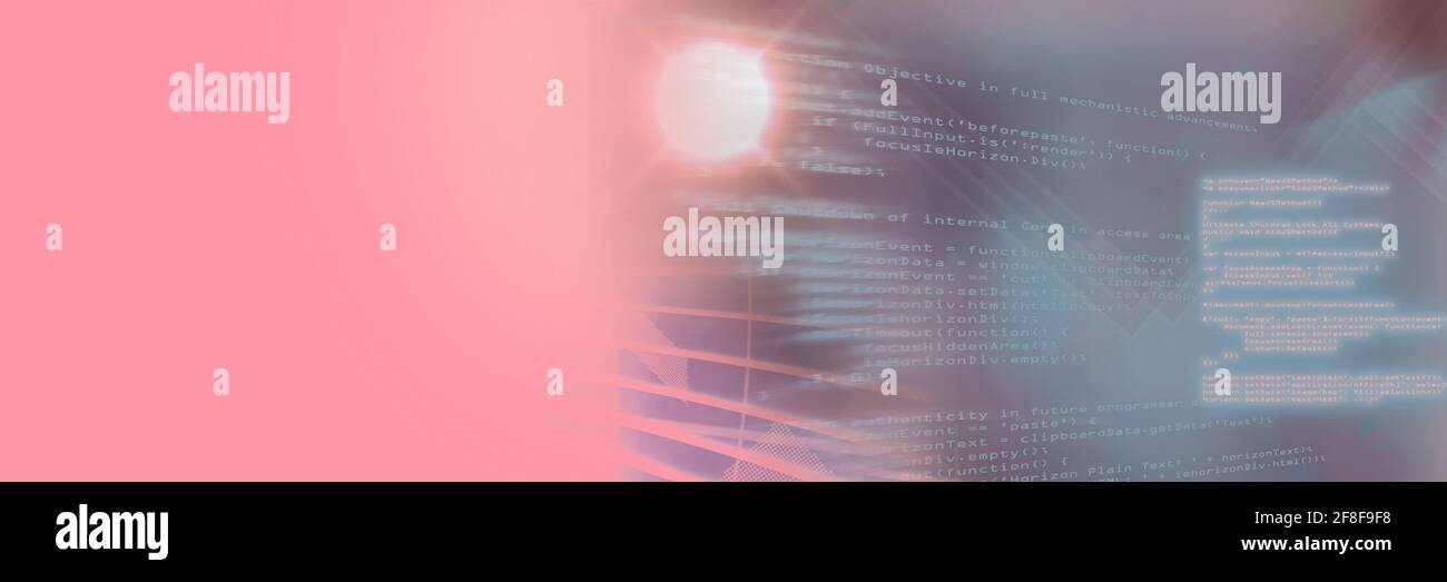 Computer Code Processing Against A Pink And Gradient Background Program Coding Concept Stock