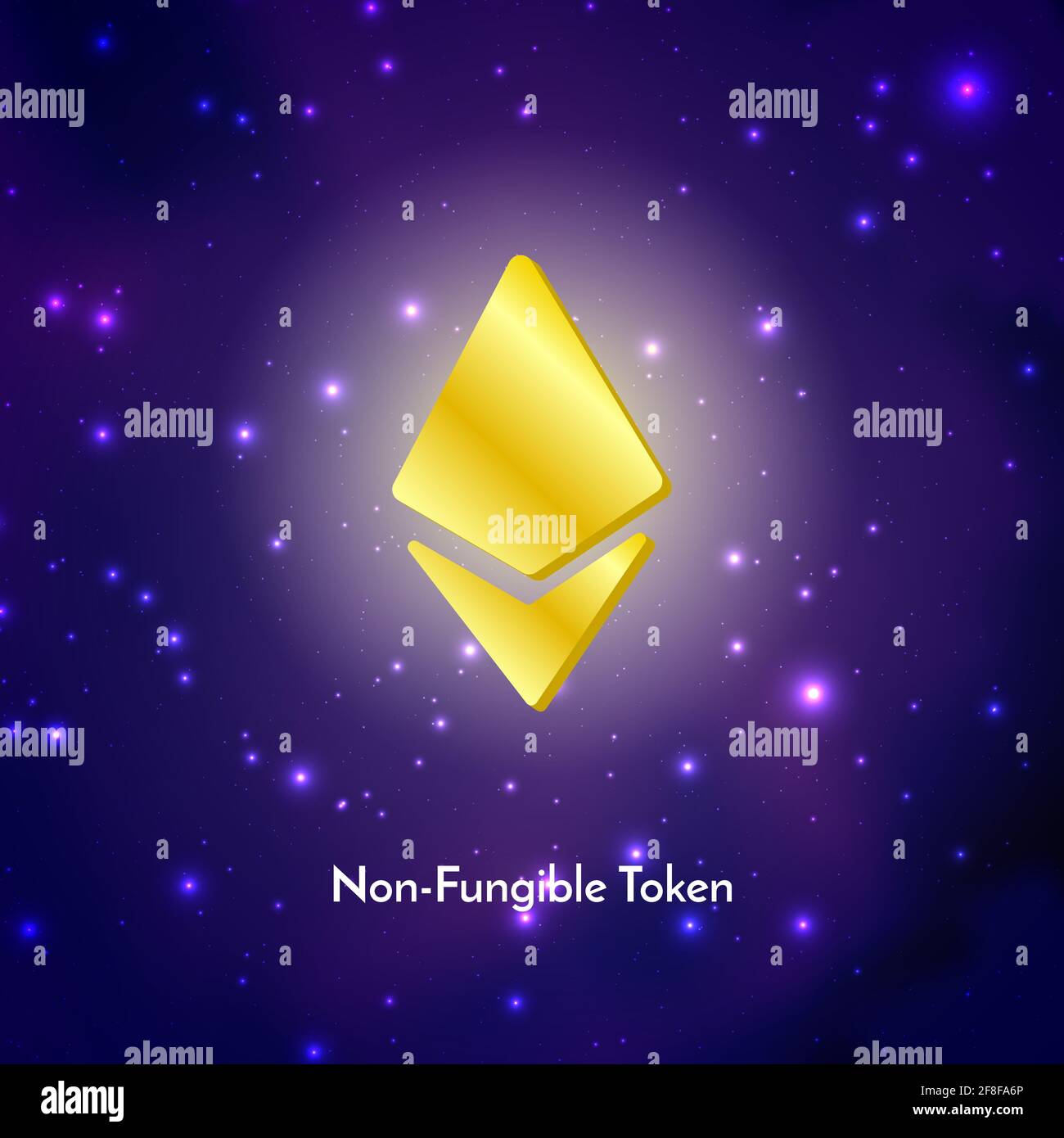 Ethereum golden sign on futuristic neon purple background, text NFT non ...