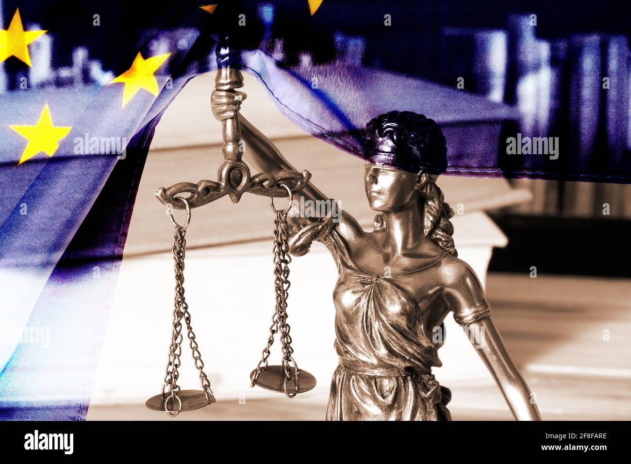 Flag of EU and figure of Lady Justice Stock Photo - Alamy