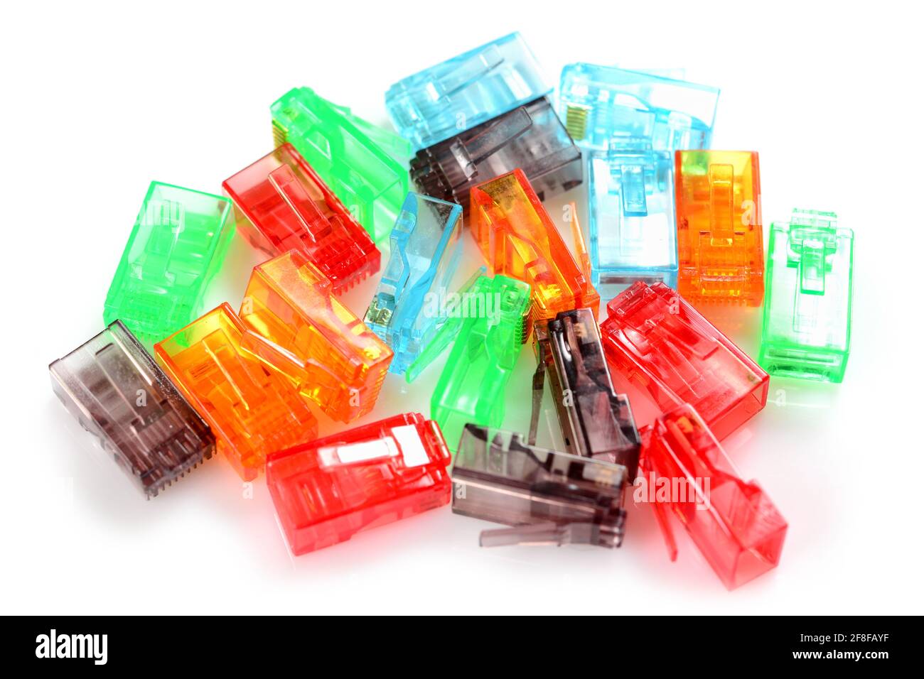 Connectors rj-45. Some transparent connectors rj45 of different colors ...