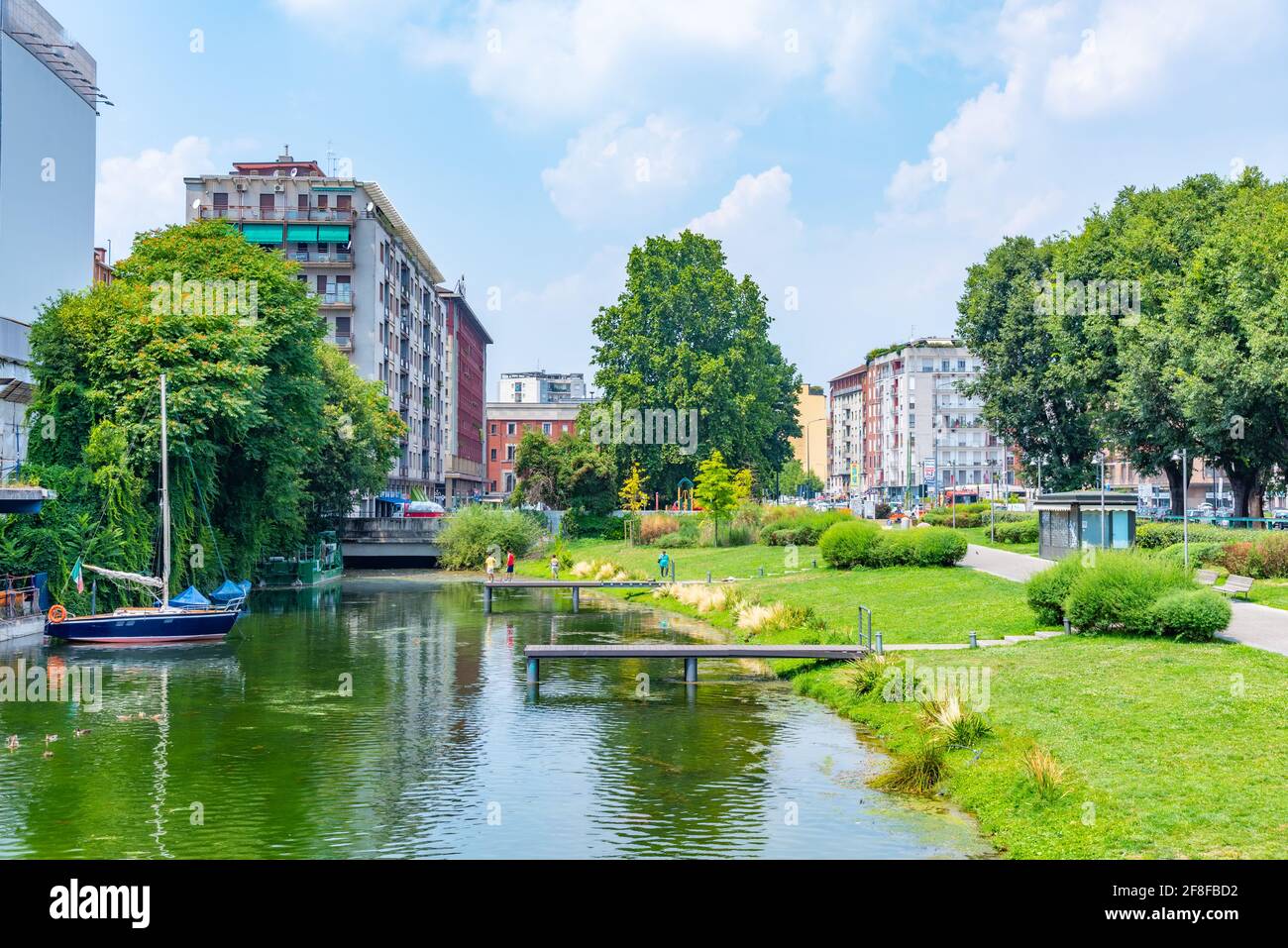 View of Darsena del Naviglio channel in center of Milano, Italy Stock ...