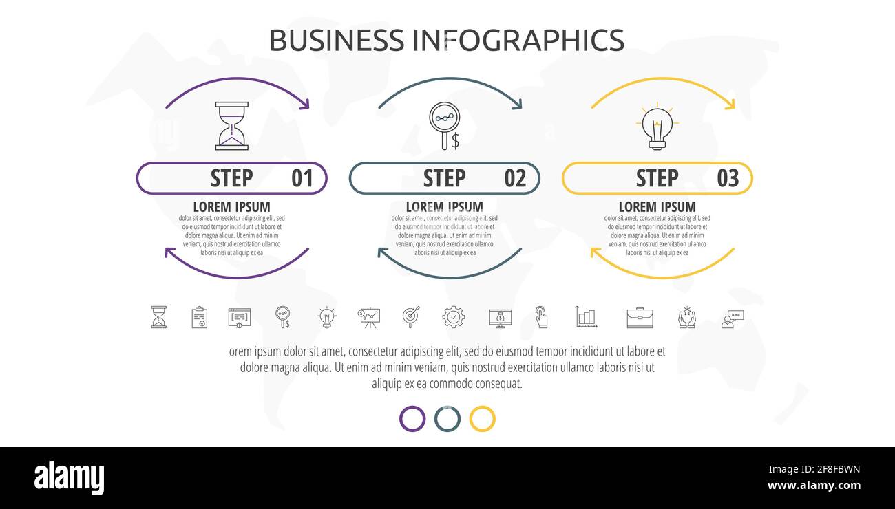 Infographics timeline with three steps, icons. Line data vector ...