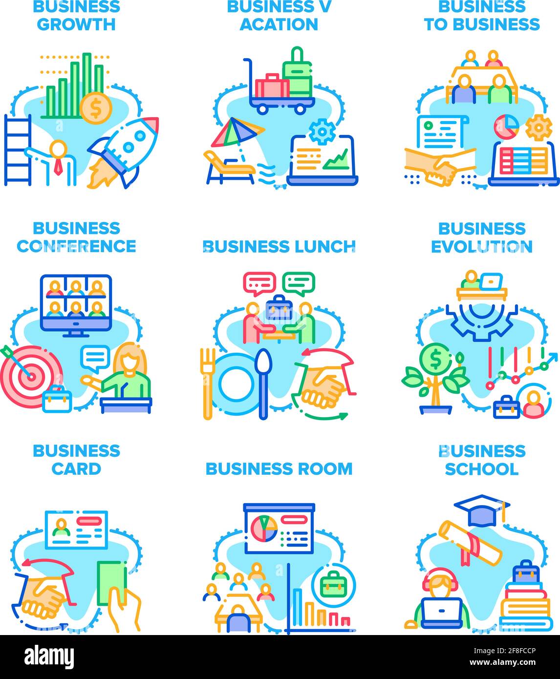 Business Evolution Set Icons Vector Illustrations Stock Vector Image ...