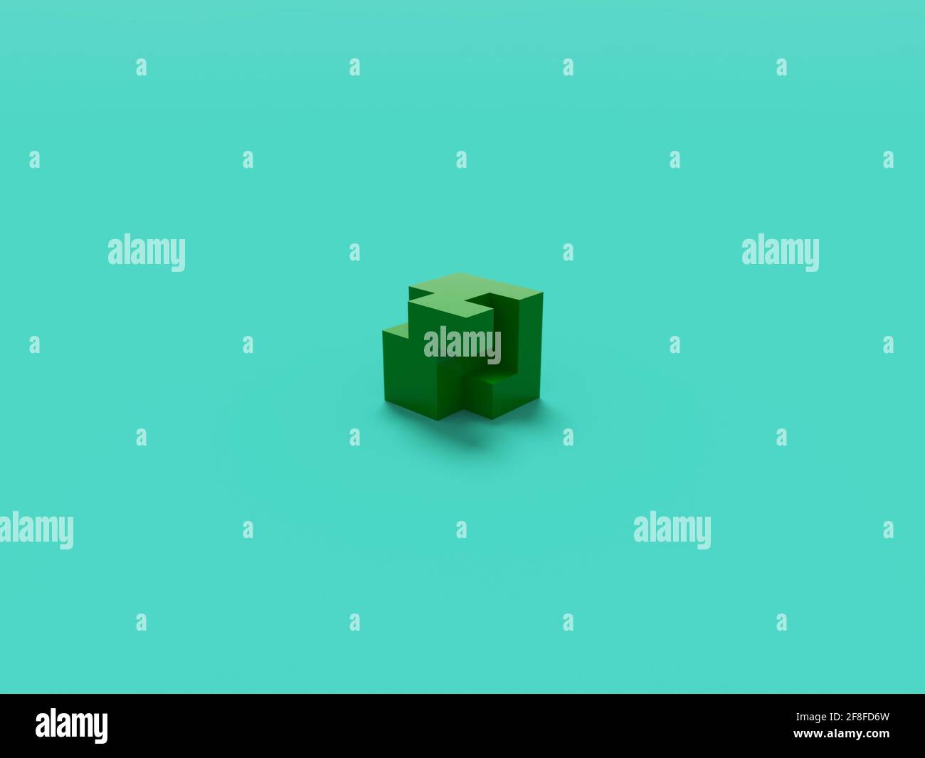 3d render of voxel green cube ob cyan background. blockchain minimal ...