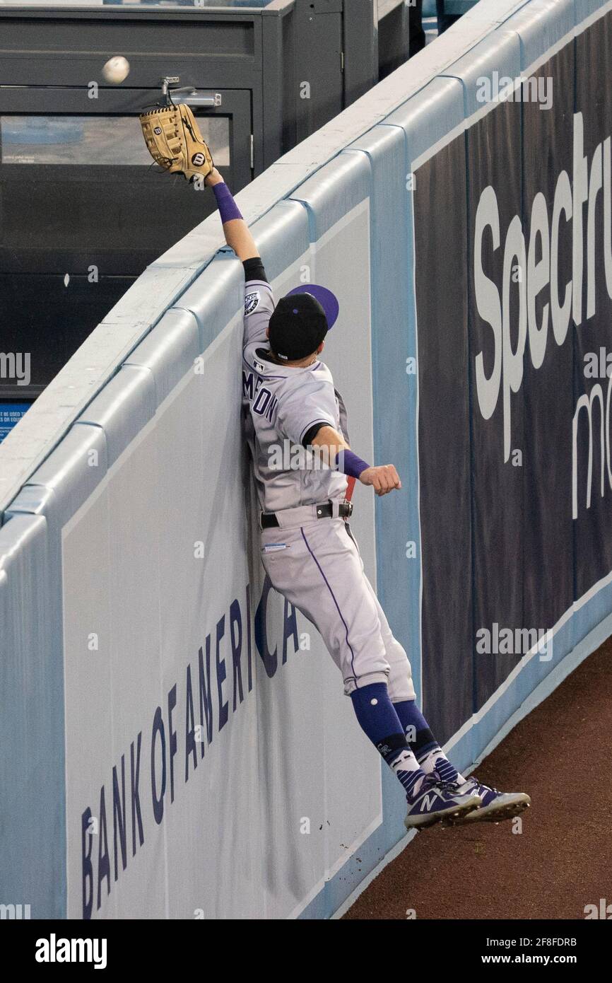 Colorado Rockies center fielder Garrett Hampson (1) can’t catch a homer ...