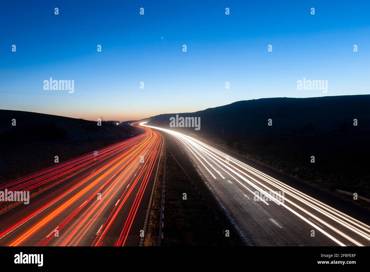 Light trails on a winters evening at J37, the Sedbergh and Kendal ...