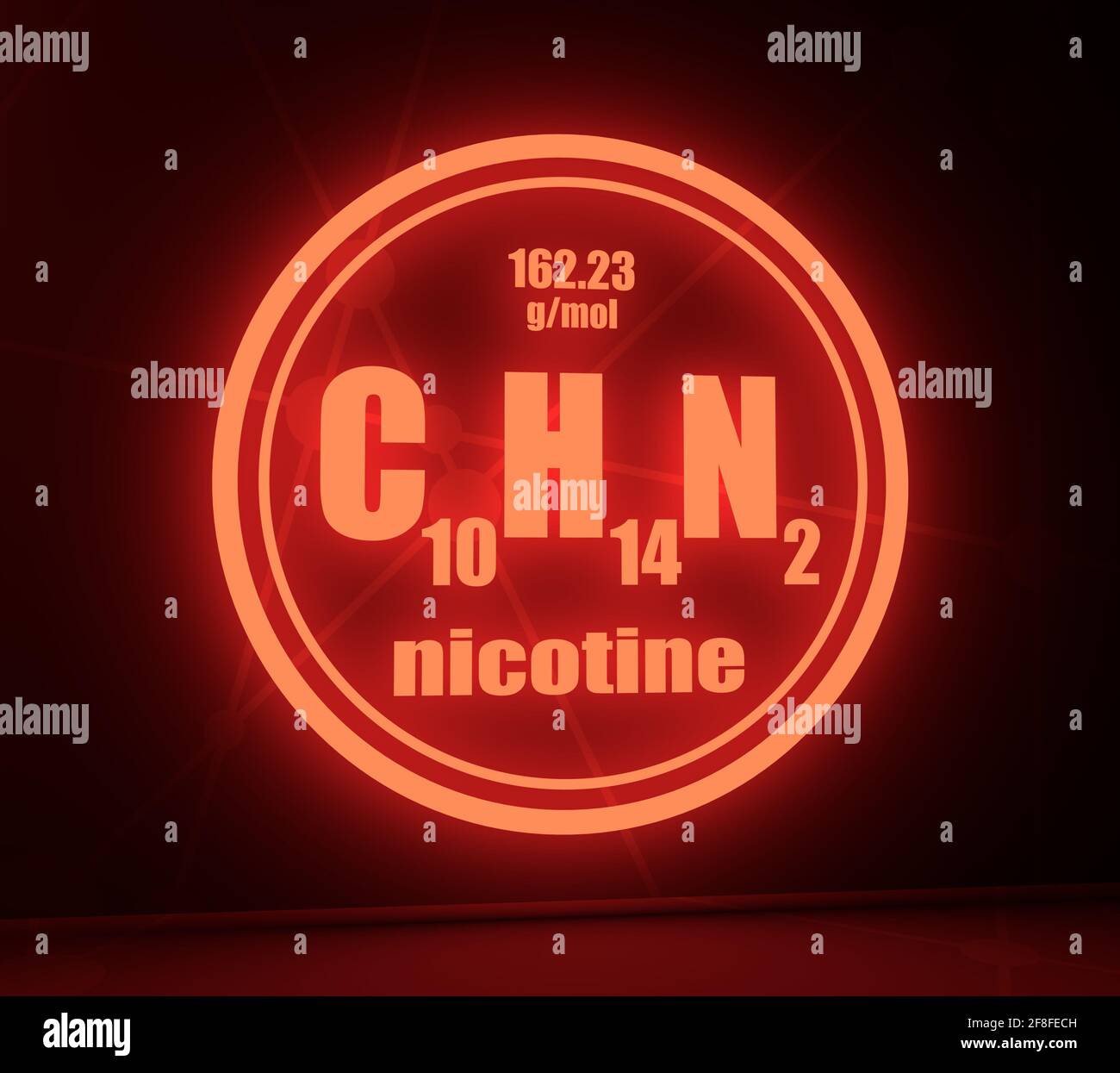 Chemical formula of nicotine. Connected lines with dots background. 3D ...