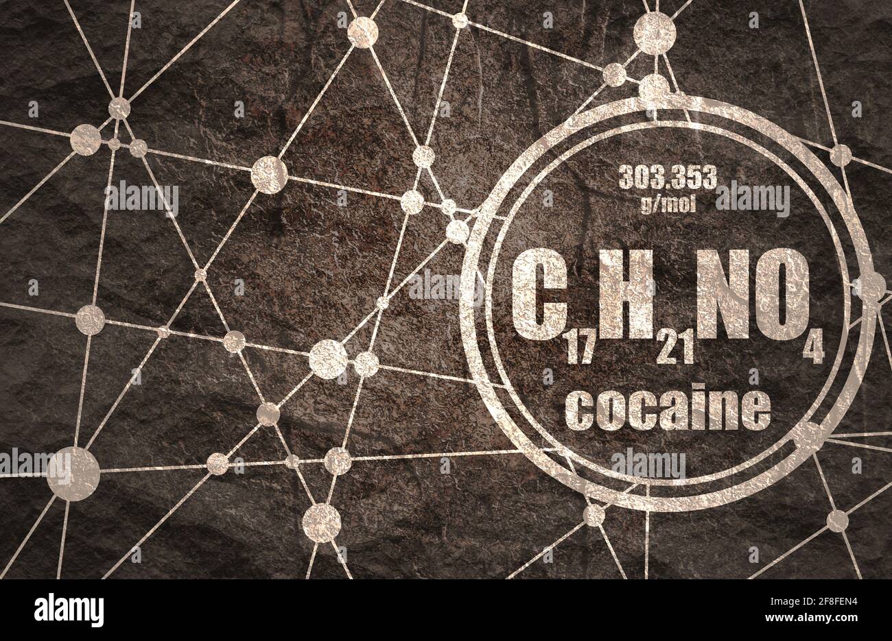 Chemical formula of cocaine. Connected lines with dots background Stock ...
