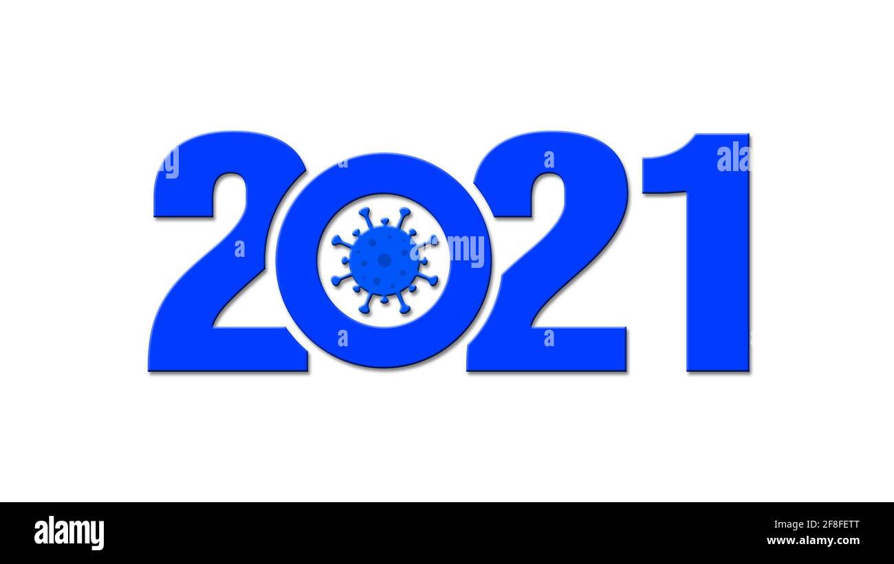 Year 2021 - blue digits isolated on white background - virus sign ...