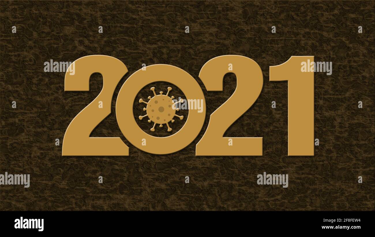Year 2021 - yellow digits isolated on structured dark background ...