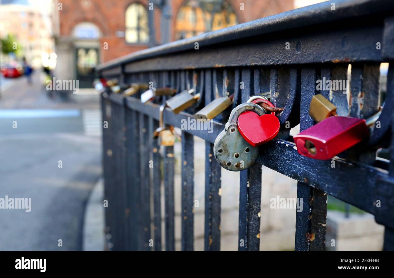 Love locks at Nyhavn of Denmark Stock Photo - Alamy