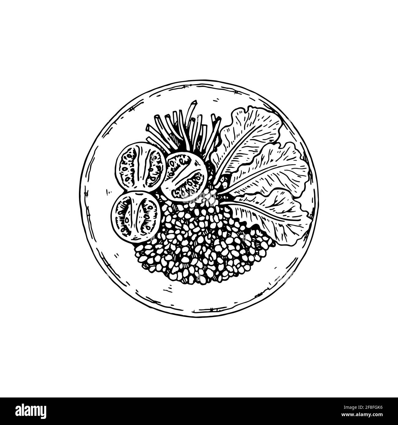 Hand drawn quinoa bowl isolated on white background. Vector ...