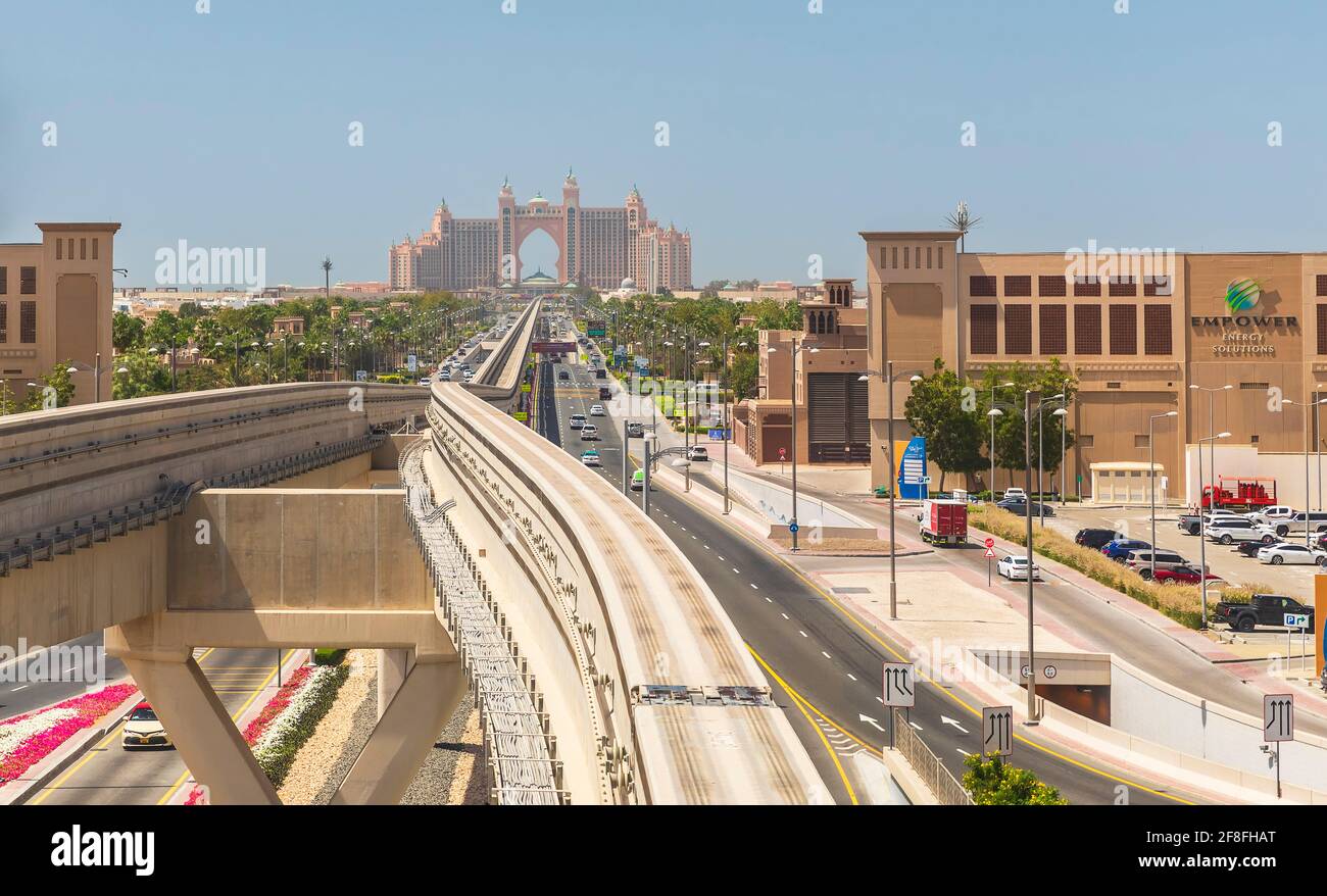 Dubai, UAE - March 04, 2021: Monorail line on Palm Jumeirah in Dubai ...