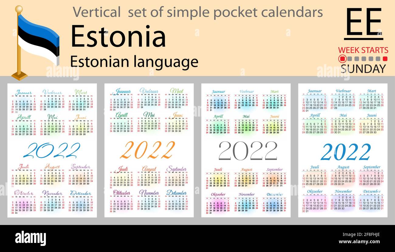 Estonian vertical set of pocket calendars for 2022 (two thousand twenty ...