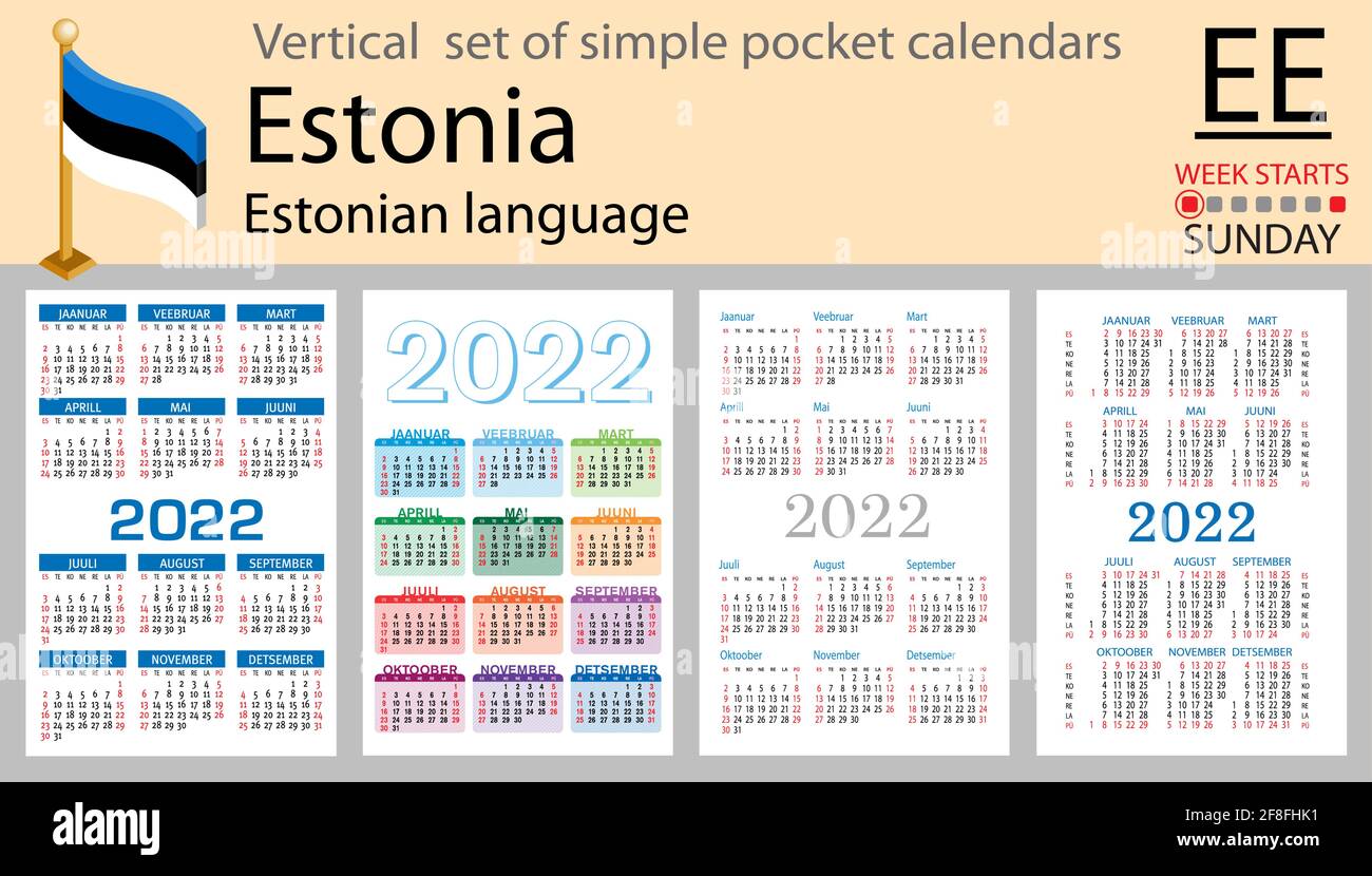 Estonian vertical set of pocket calendars for 2022 (two thousand twenty ...