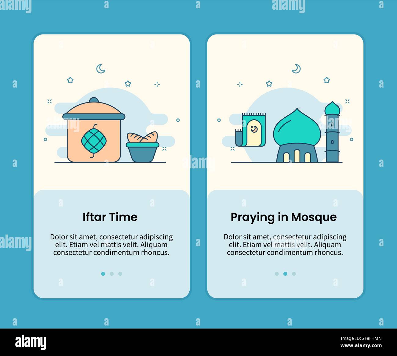 iftar time and praying in mosque design onboarding design mobile page ...
