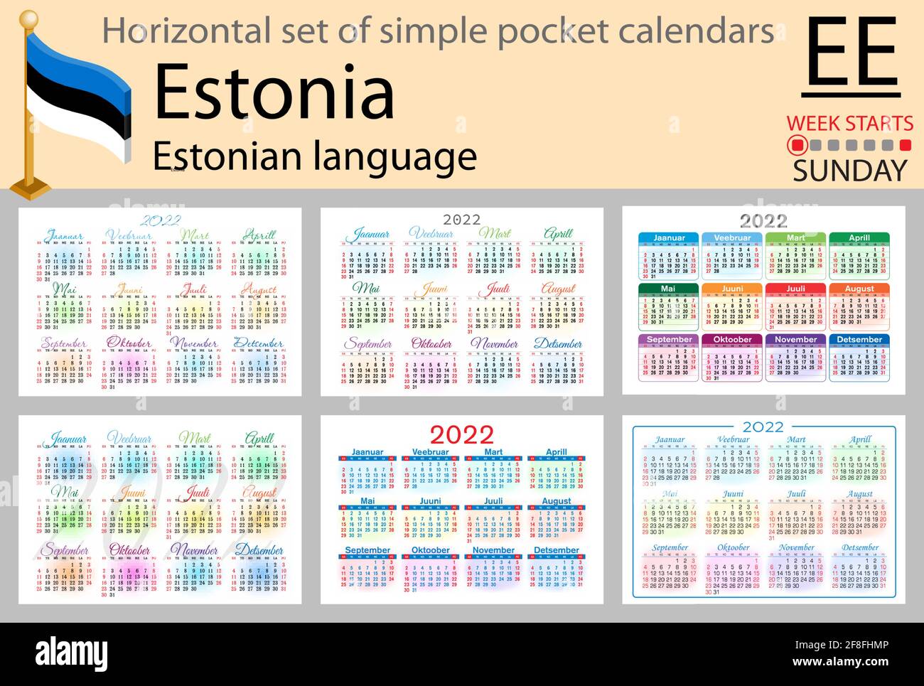 Estonian horizontal set of pocket calendars for 2022 (two thousand ...