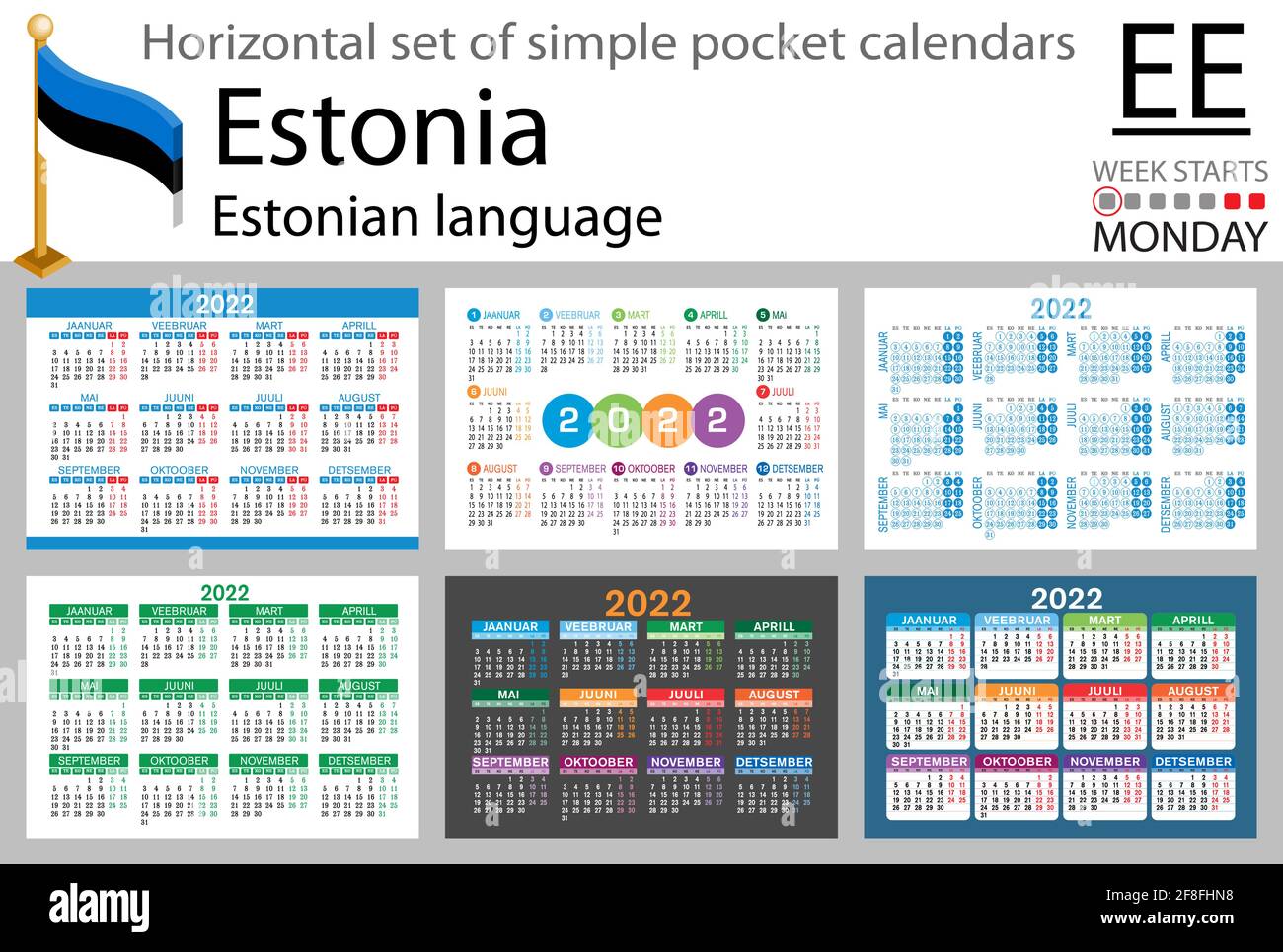 Estonian horizontal set of pocket calendars for 2022 (two thousand ...