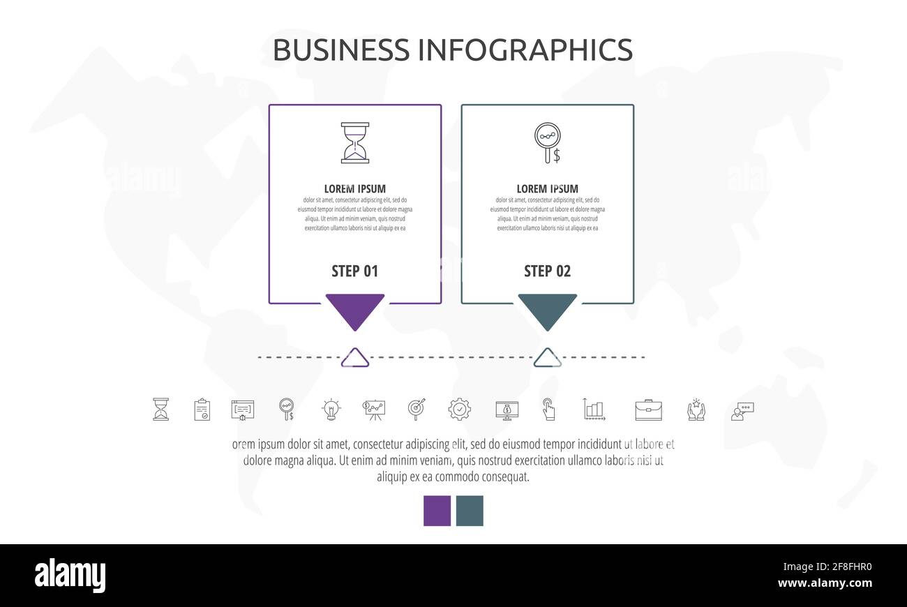Line cards with two steps, arrows. Rectangular infographic. Frames ...