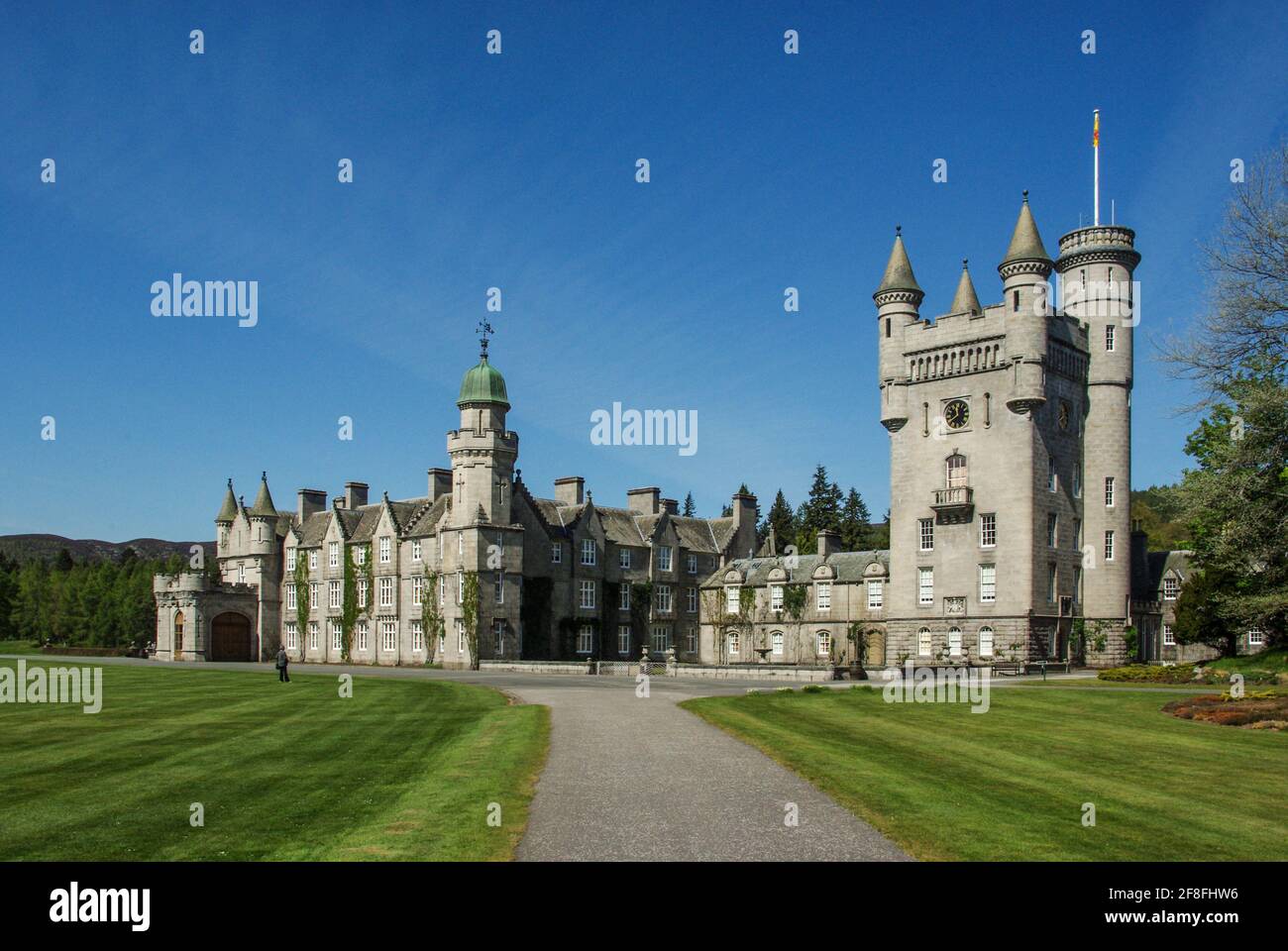 The royal residence of Balmoral Castle with Spring flowers in the ...