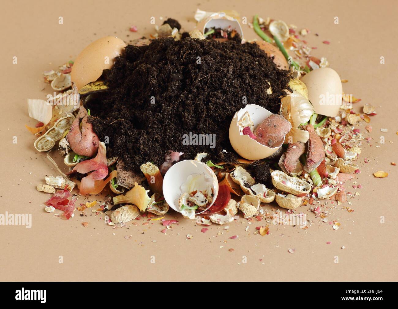 Organic waste, heap of biodegradable vegetable compost with decomposed ...