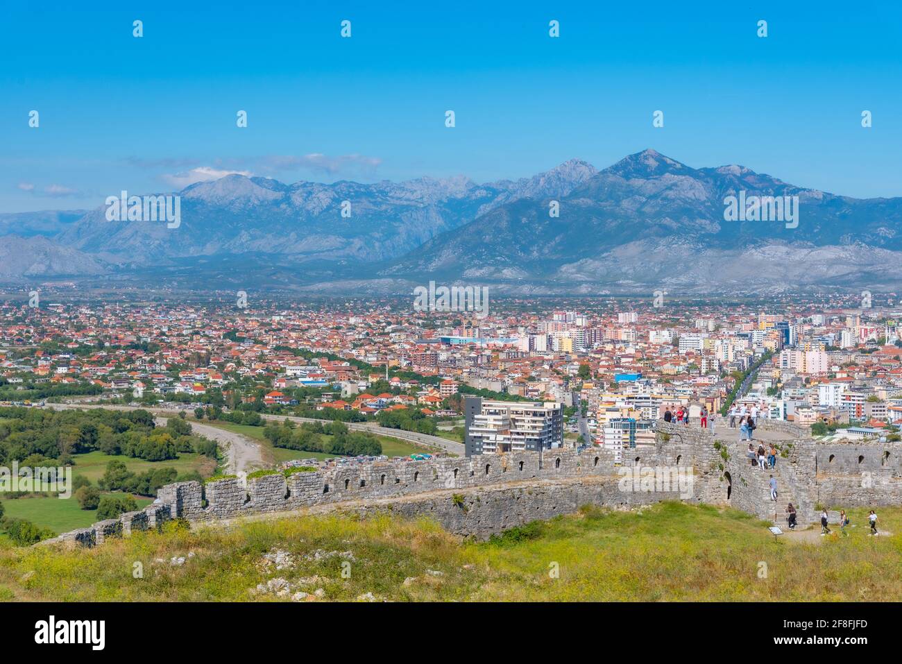 City of Shkoder and ramparts of Rozafa castle in Albania Stock Photo ...