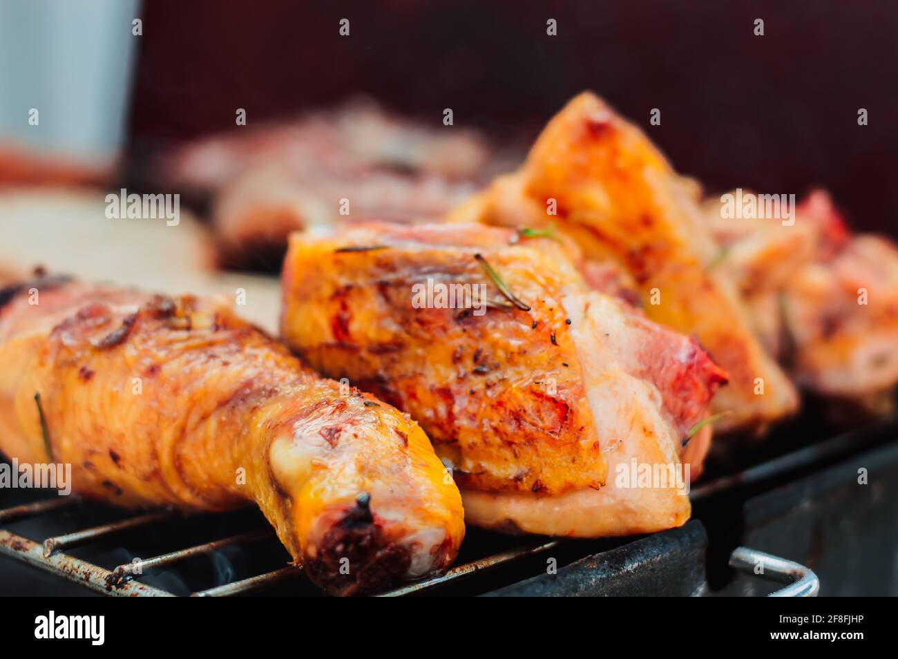 Delicious meat on barbecue grill with steam.Close up.Chicken,beef Stock ...