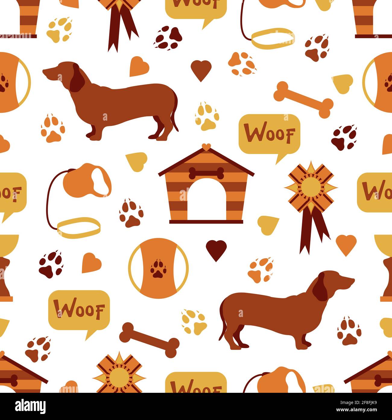 Vector seamless pattern illustration Dog Doghouse Paw tracks Bone Toy ...