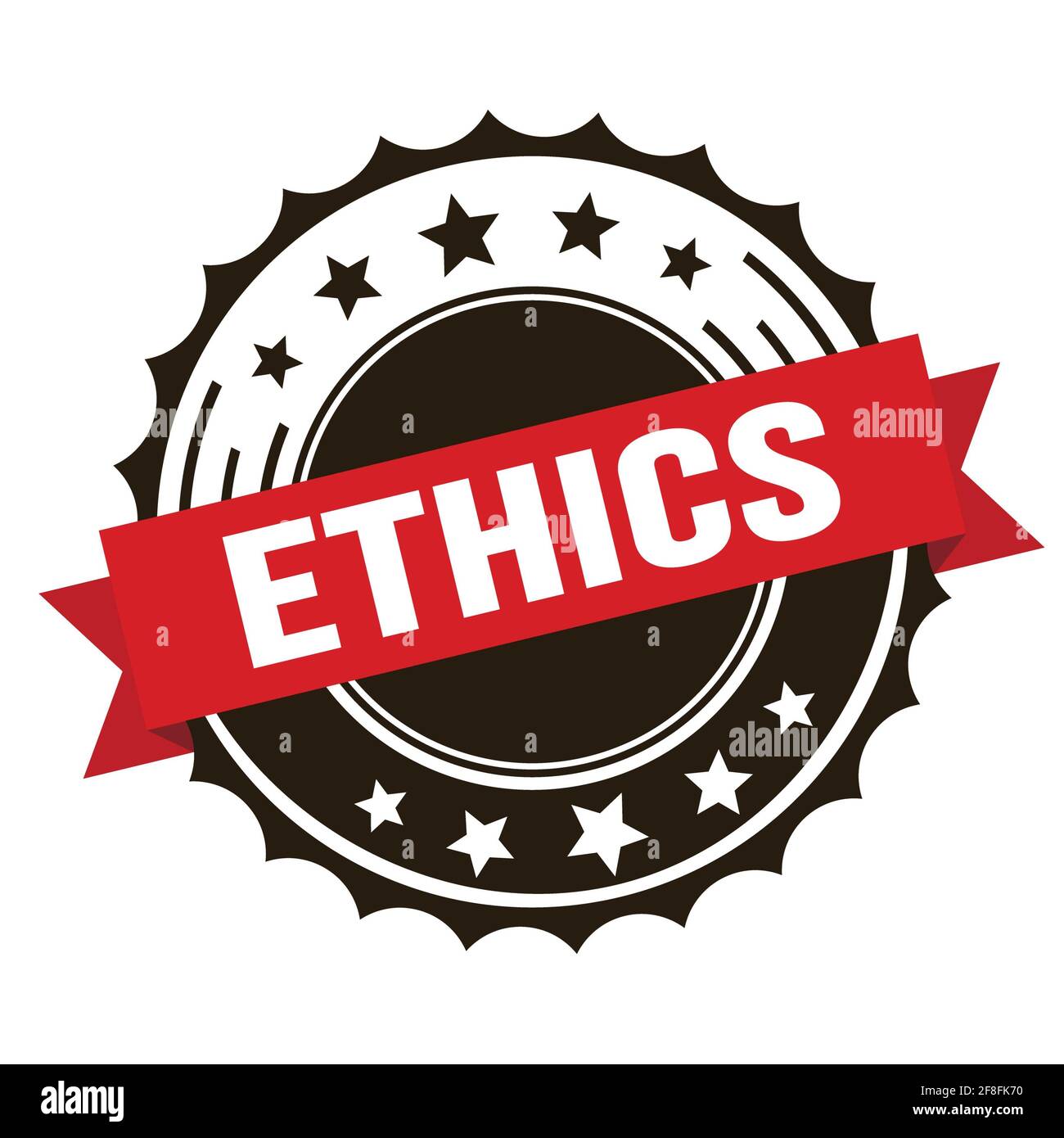 ETHICS text on red brown ribbon badge stamp Stock Photo - Alamy