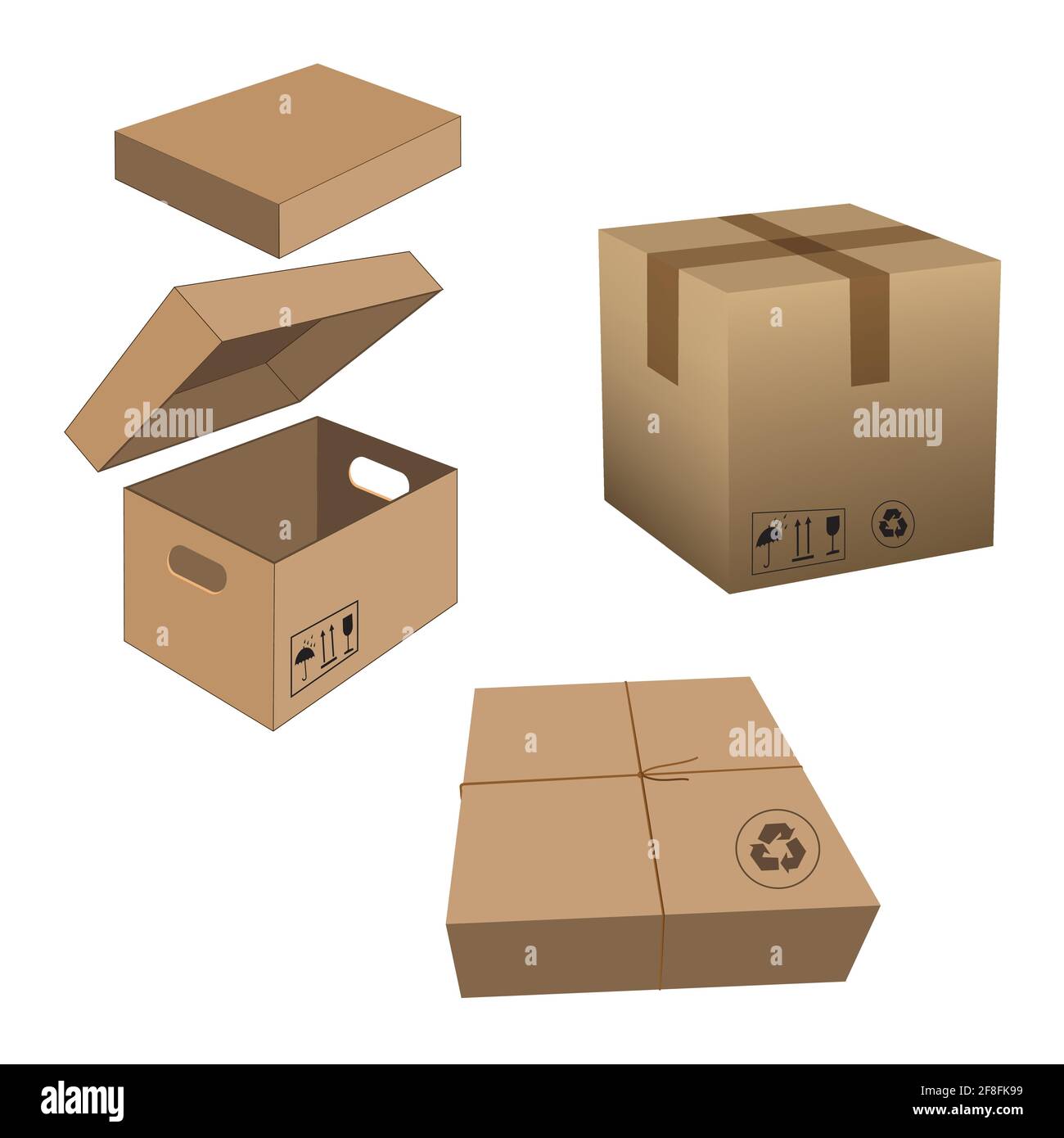 Vector set. of different carton boxes cloesed and open over white ...
