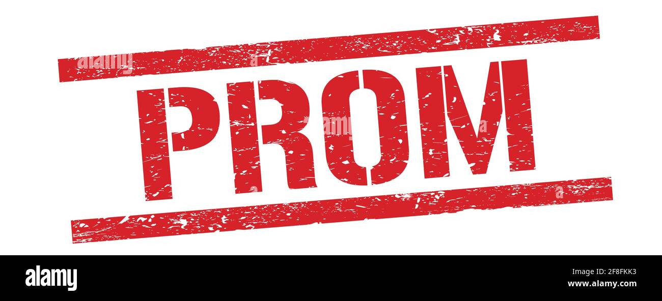 PROM text on red grungy rectangle stamp sign Stock Photo - Alamy