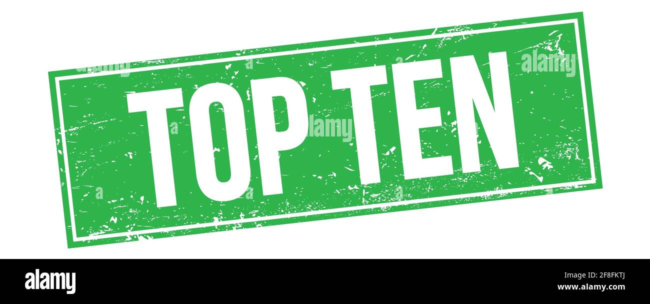 TOP TEN text on green grungy rectangle stamp sign Stock Photo - Alamy