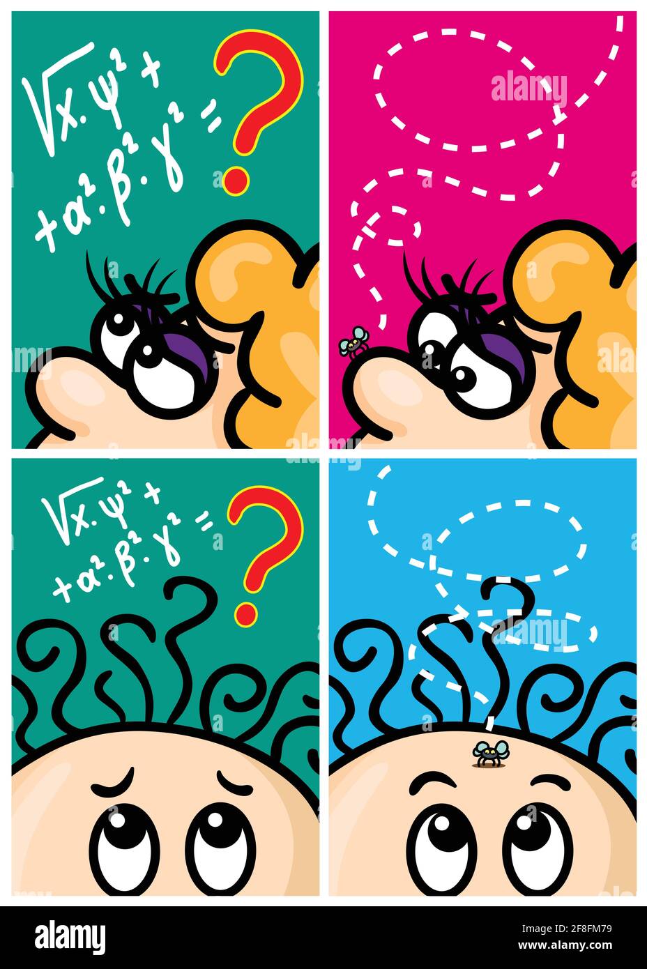 Vector set of humor cartoons, solving problem, fly with line path. Hand ...