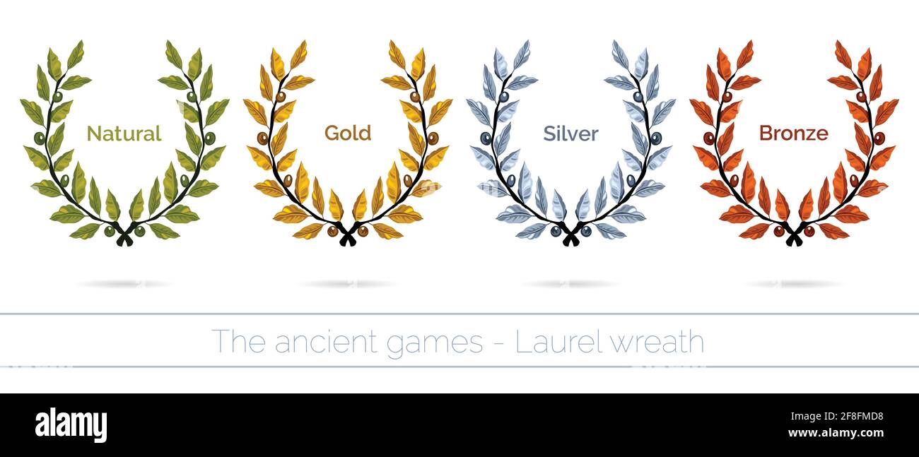 Set of olive wreaths in different colors. Laurel branch wreath. Vector ...