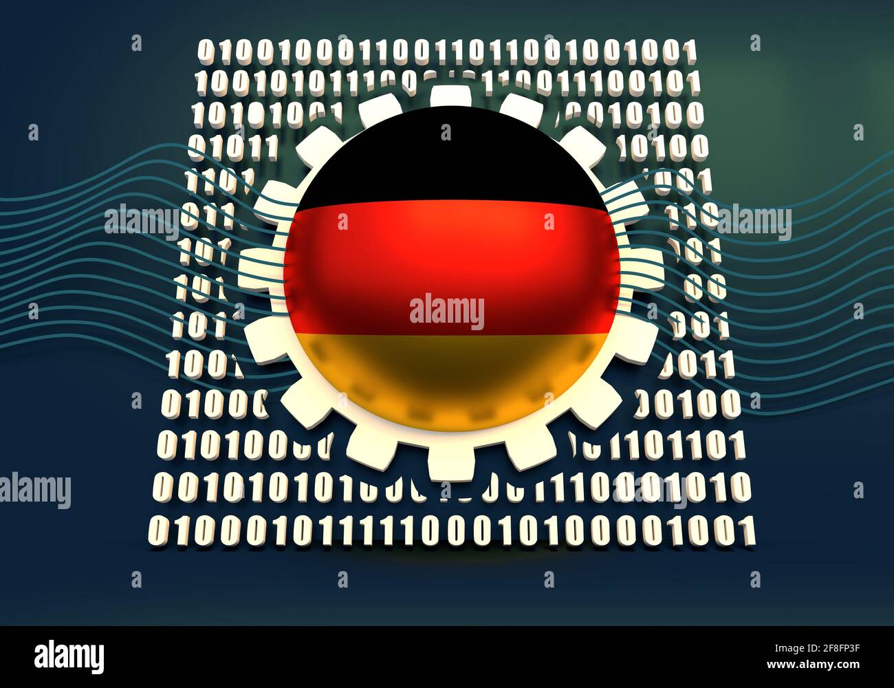 Binary code background with gear and flag of the Germany. Algorithm ...