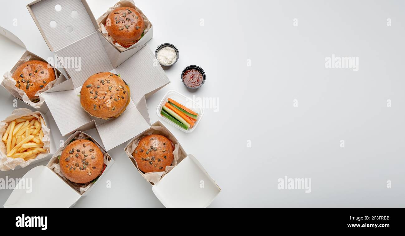 Modern healthy fast food with vegetables and meal delivery Stock Photo ...