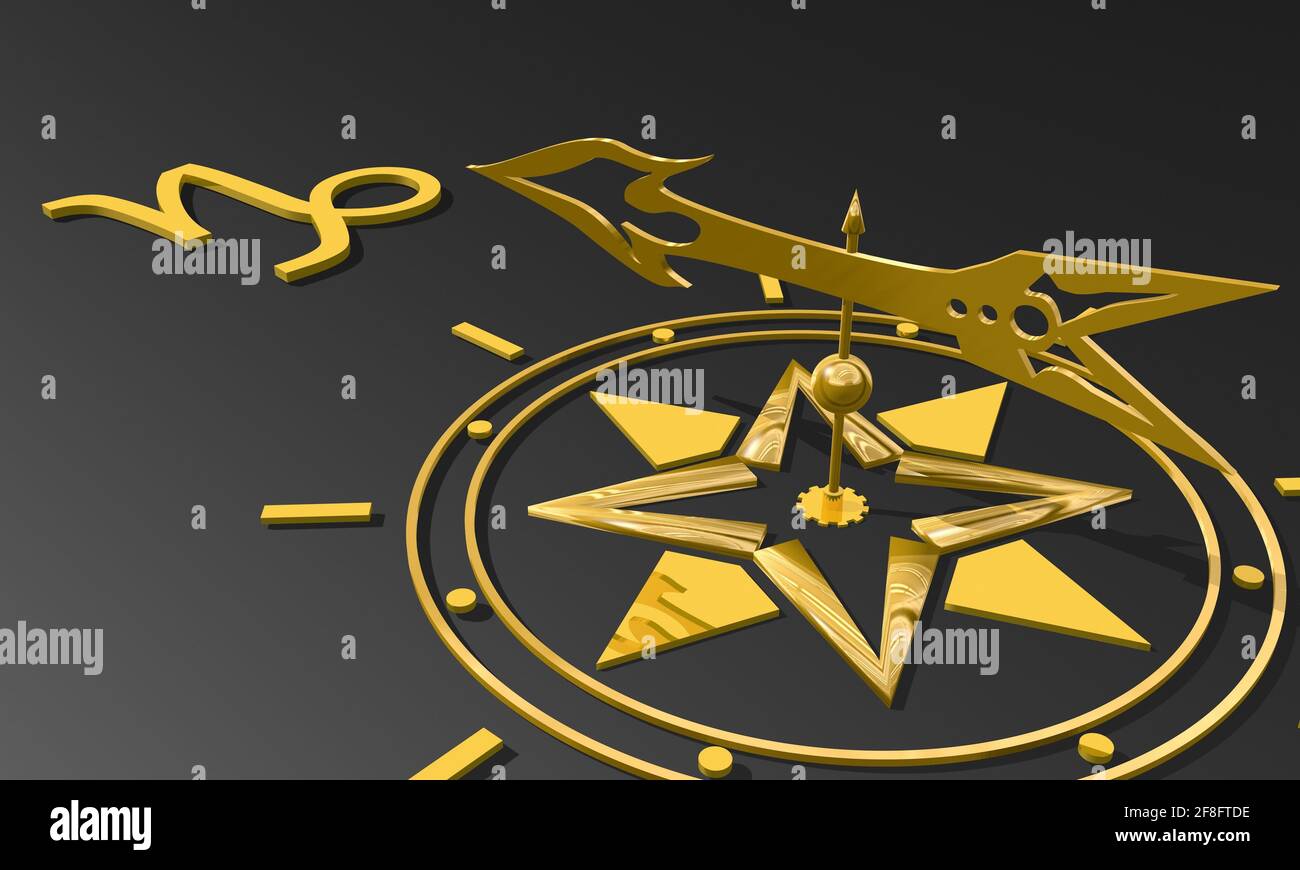 The goat astrology sign. Golden compass arrow point to astrological ...