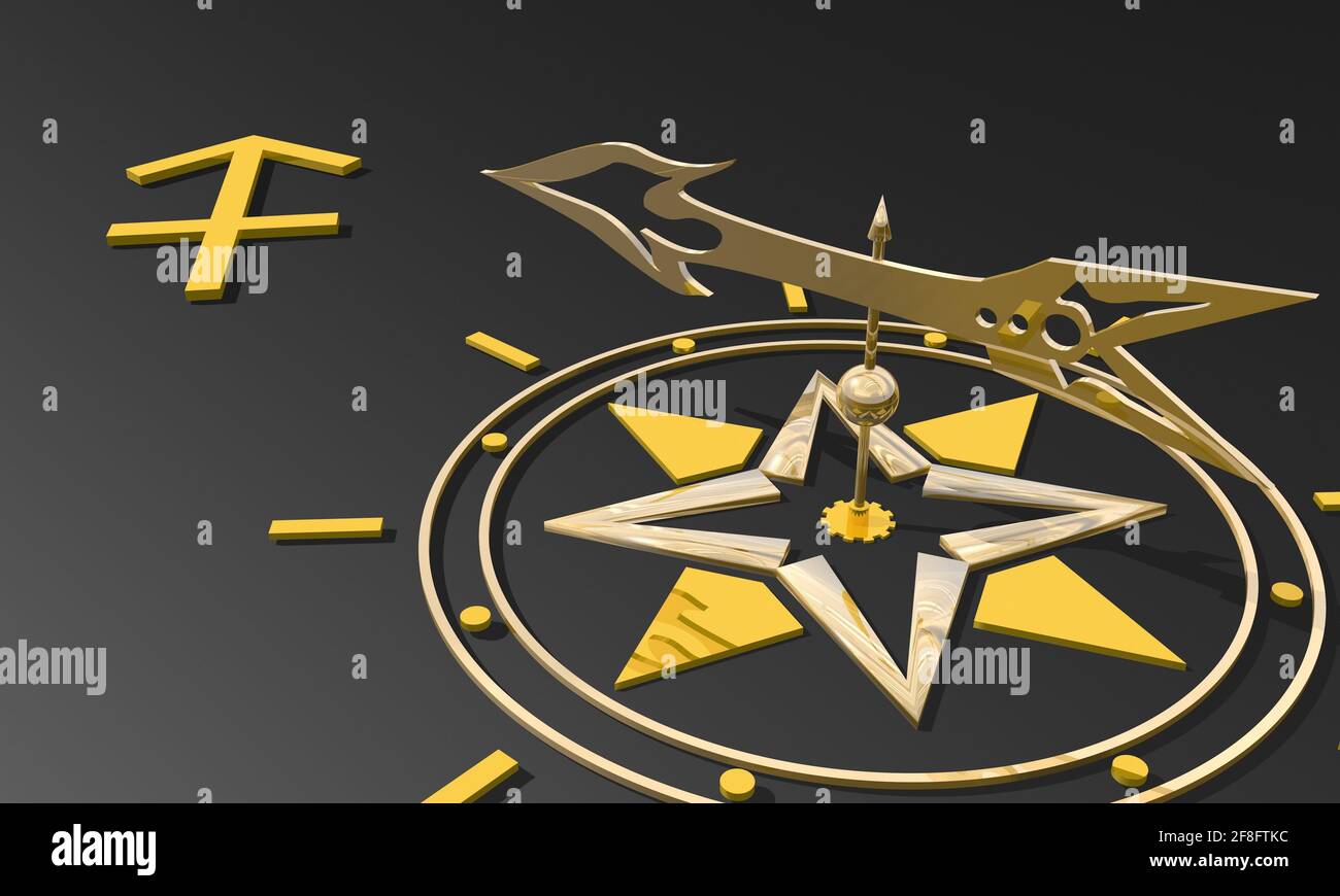 Archer astrology sign. Golden compass arrow point to astrological ...